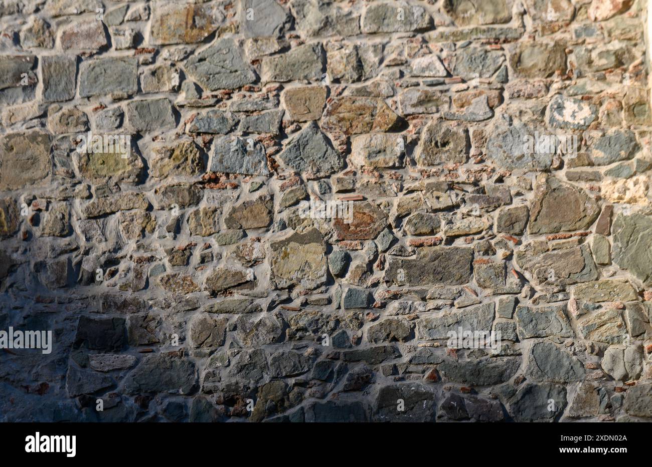 Stone cladding wall made of striped stacked slabs of natural brown ...