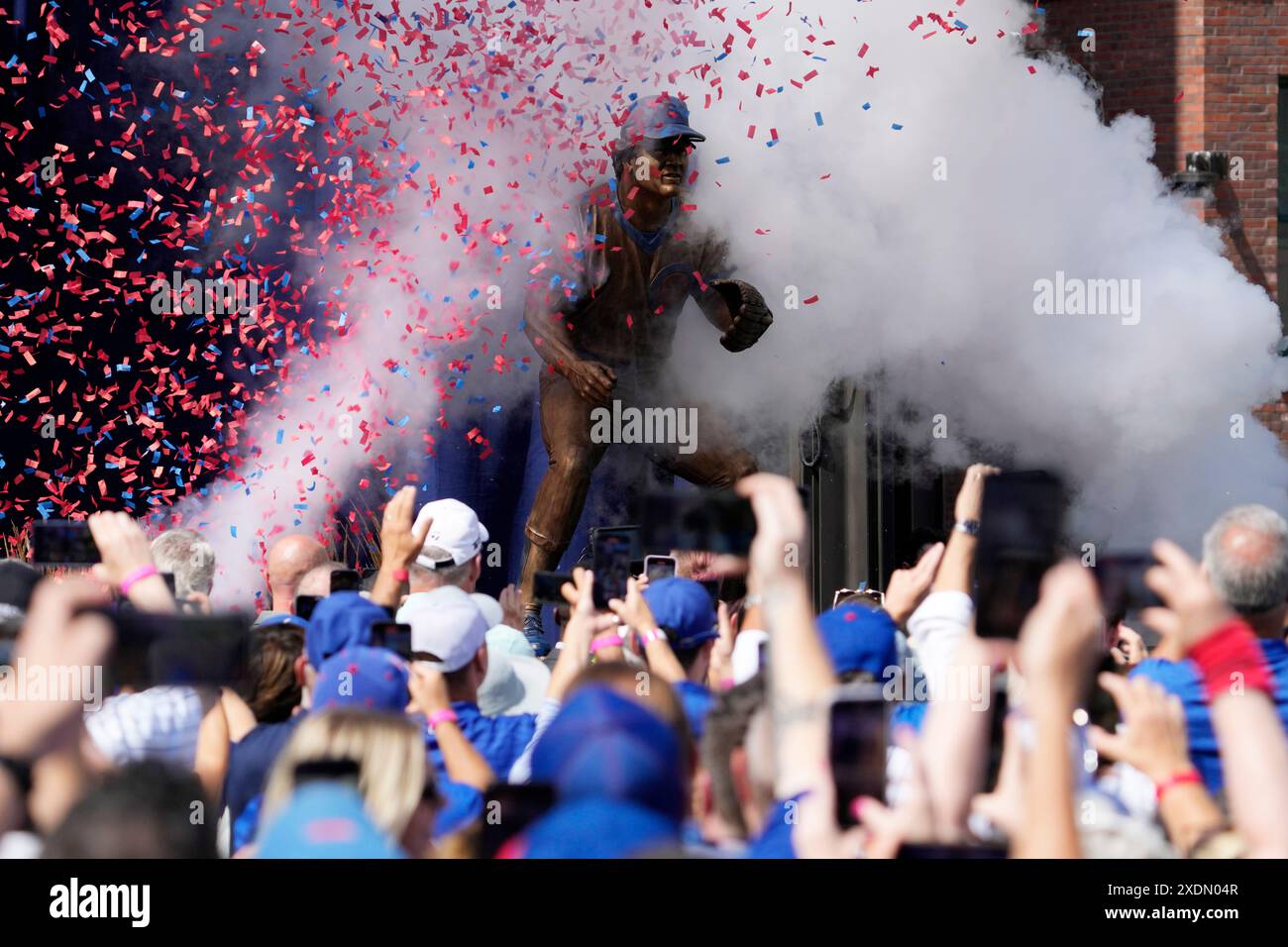 The Ryne Sandberg Statue at Wrigley Field is unveiled during a ...