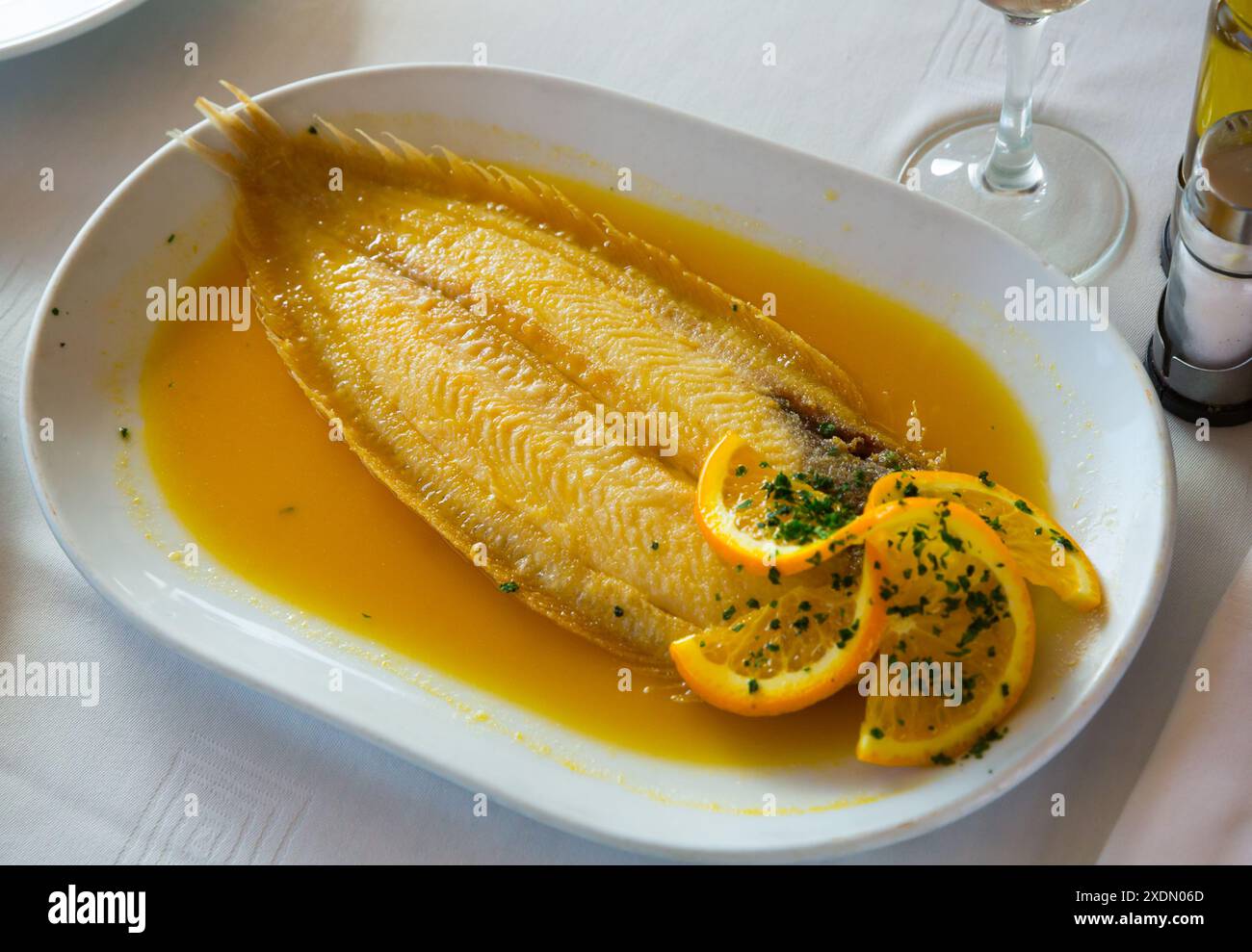 Dover sole cooked with orange Stock Photo - Alamy