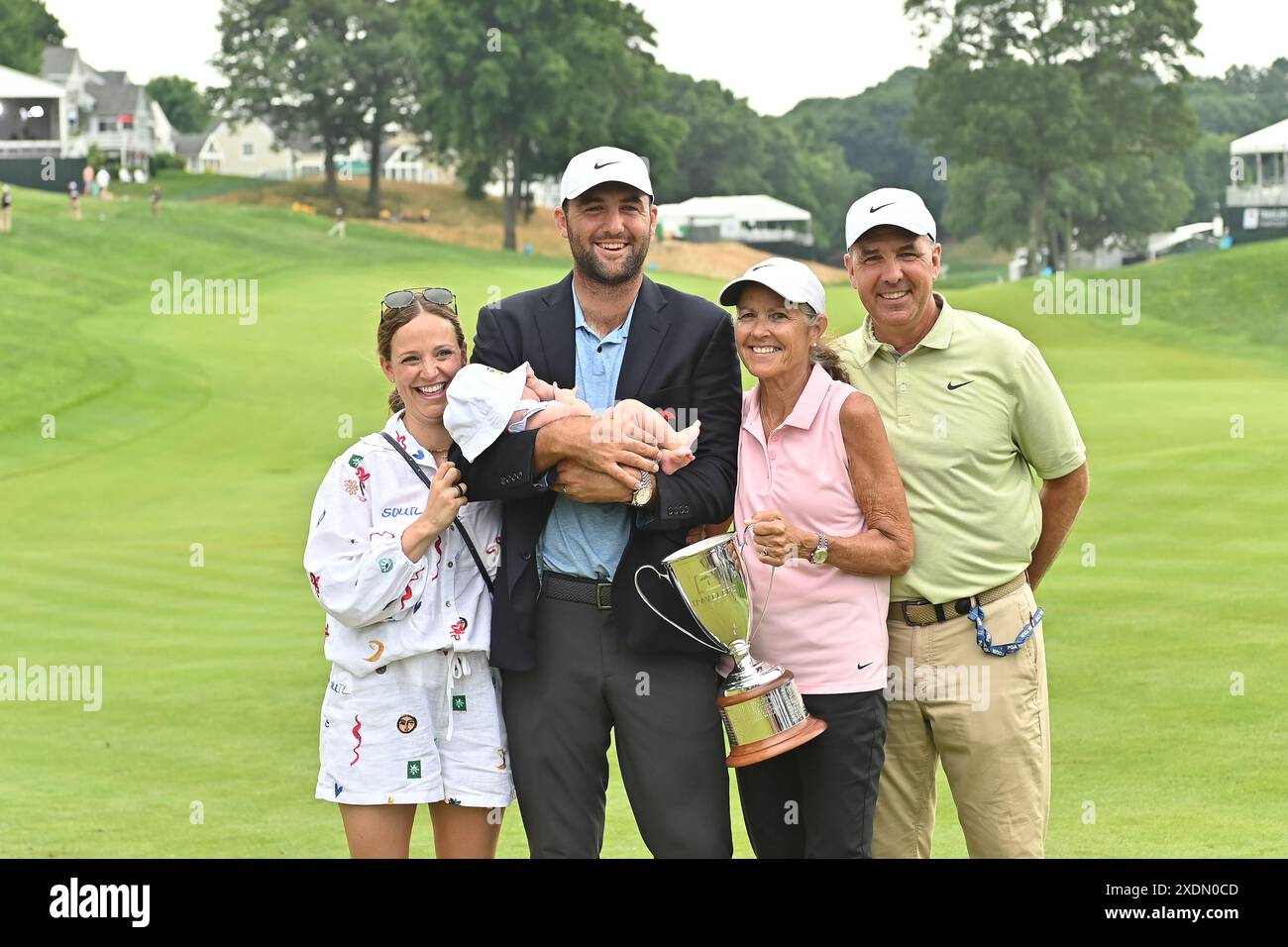 Sunday June 23, 2024: Scottie Scheffler holds the trophy with his ...