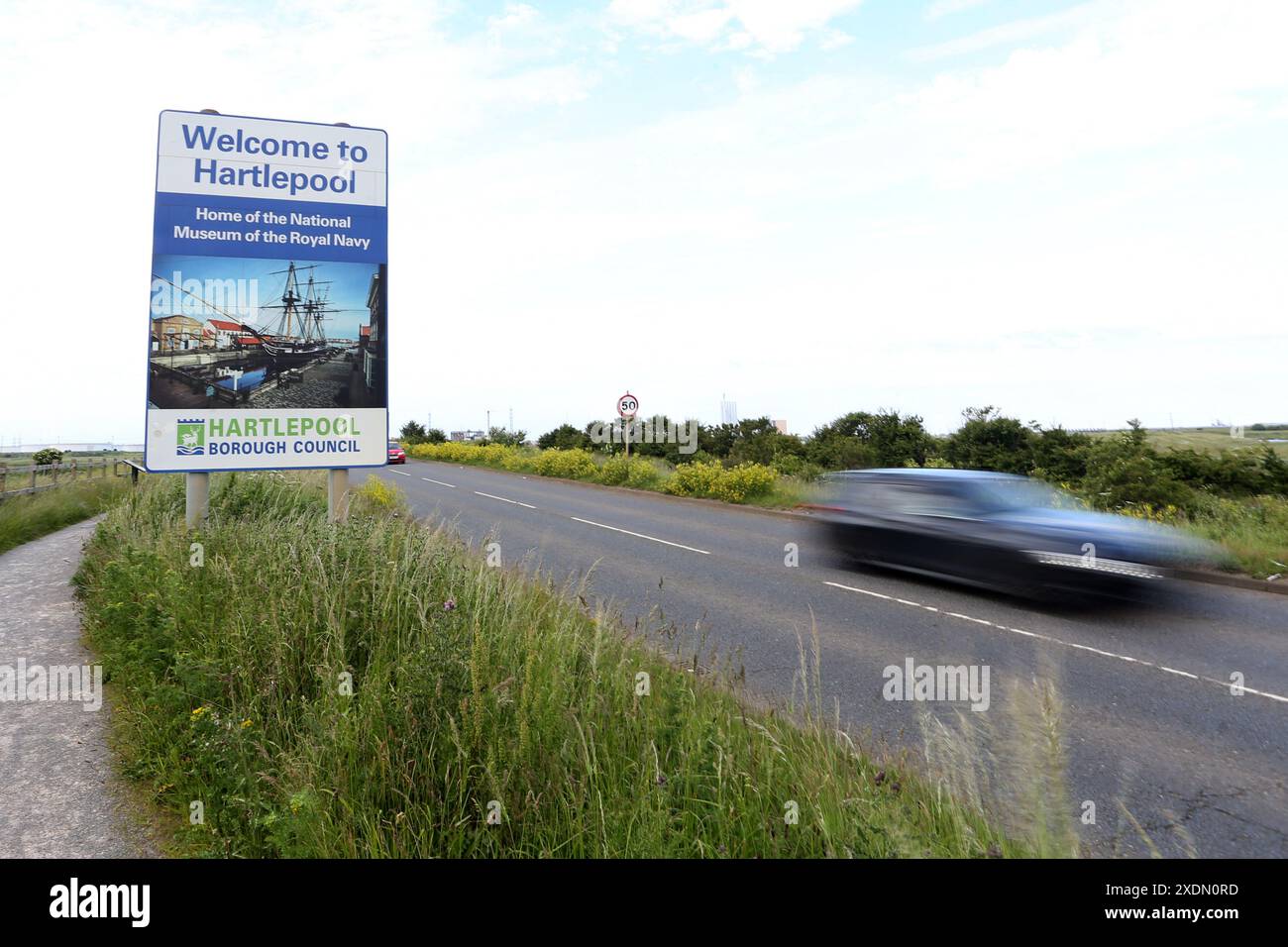 A general view of the Welcome to Hartlepool signage. Hartlepool is in ...