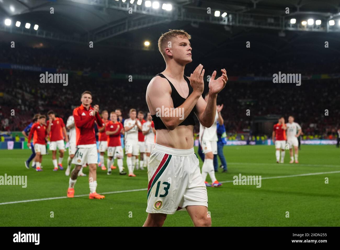 Hungary's Andras Schafer applauds the fans following the UEFA Euro 2024 ...