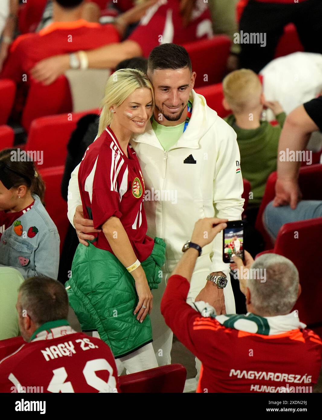 Hungary's Zsolt Nagy with his partner in the stands after the UEFA Euro ...