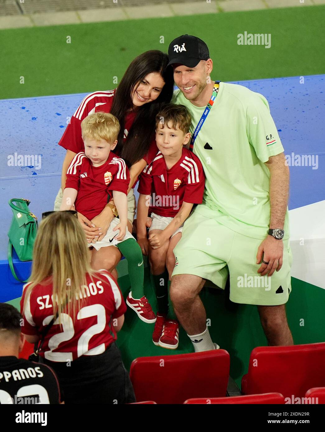 Hungary goalkeeper Peter Gulacsi with his family in the stands after ...