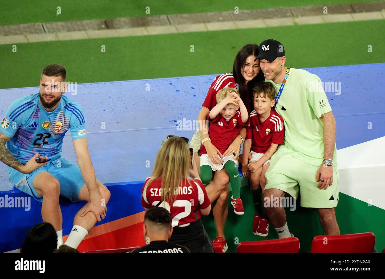 Hungary goalkeeper Peter Gulacsi with his family in the stands after ...