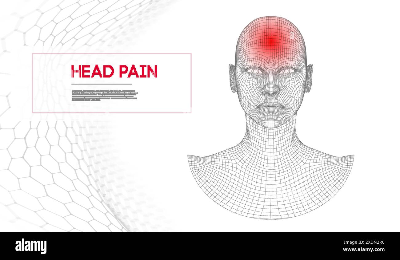 Wireframe Design of Human Head with Headache Indication Stock Vector ...