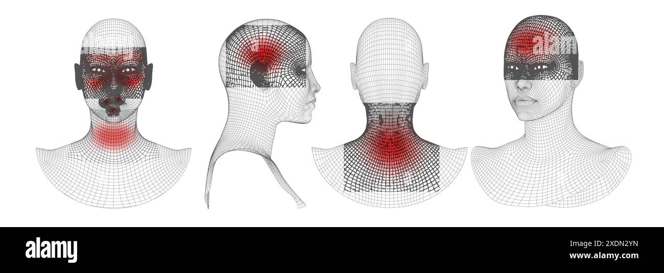 3D Wireframe Human Head Model with Pain Points Stock Vector Image & Art ...