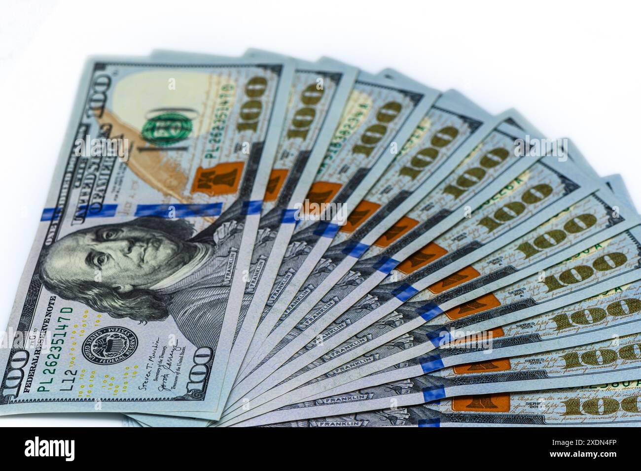 Heap of dollar bills,Close-up of paper currency against white ...