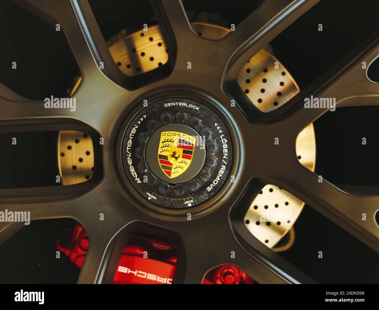 Frankfurt, Germany - Mar 20, 2024: The Porsche logotype is prominently ...