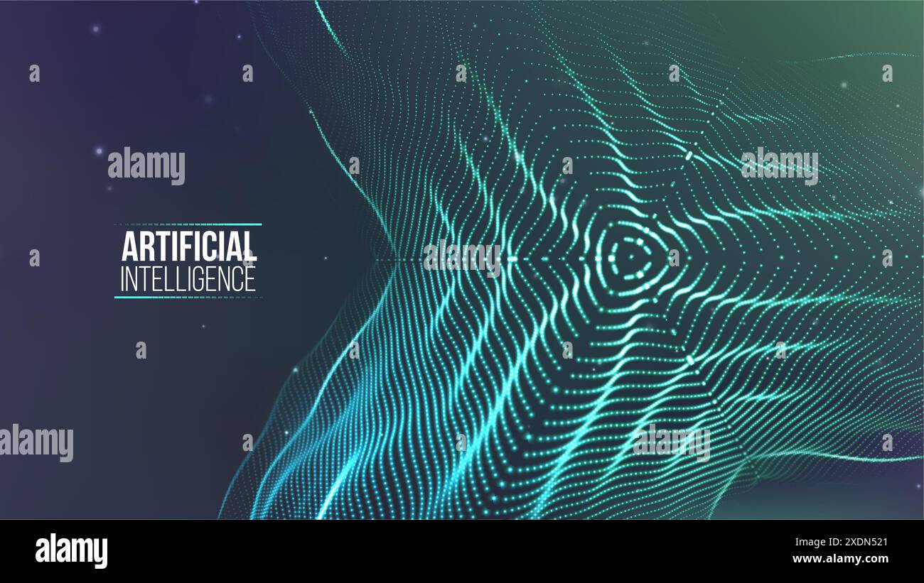 A digital illustration featuring abstract blue neon wireframe patterns ...