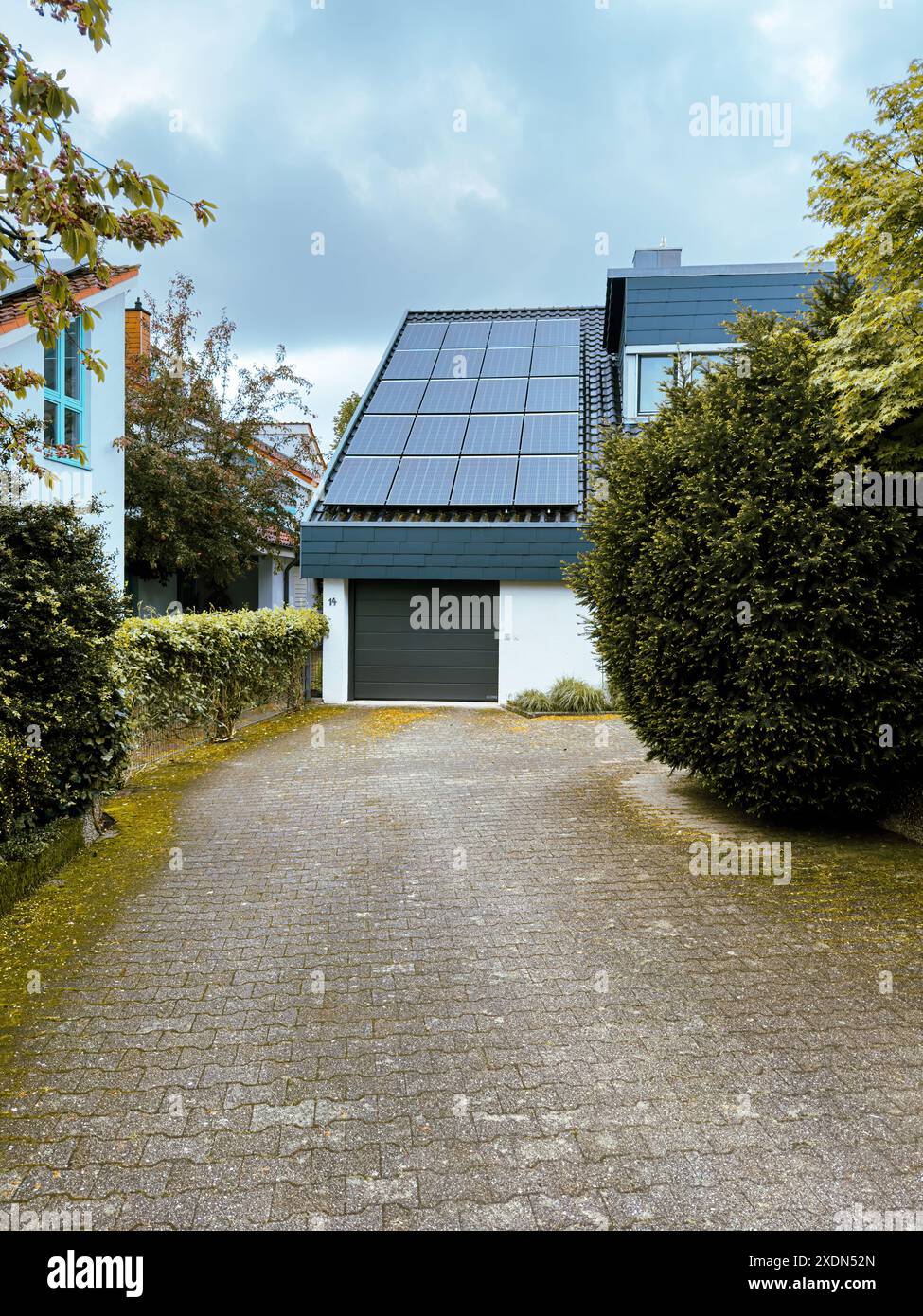 Frankfurt, Germany - Apr 21, 2024: Modern house with multiple solar ...