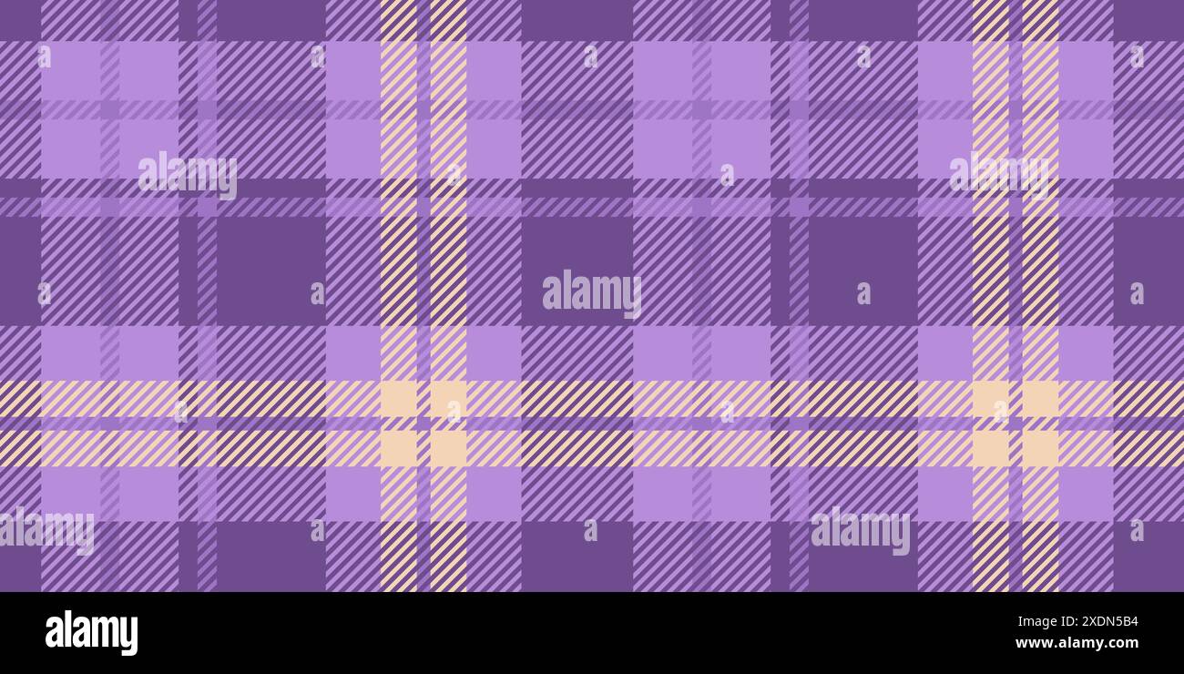 Seamless tartan design in purple and lavender with light yellow accents ...