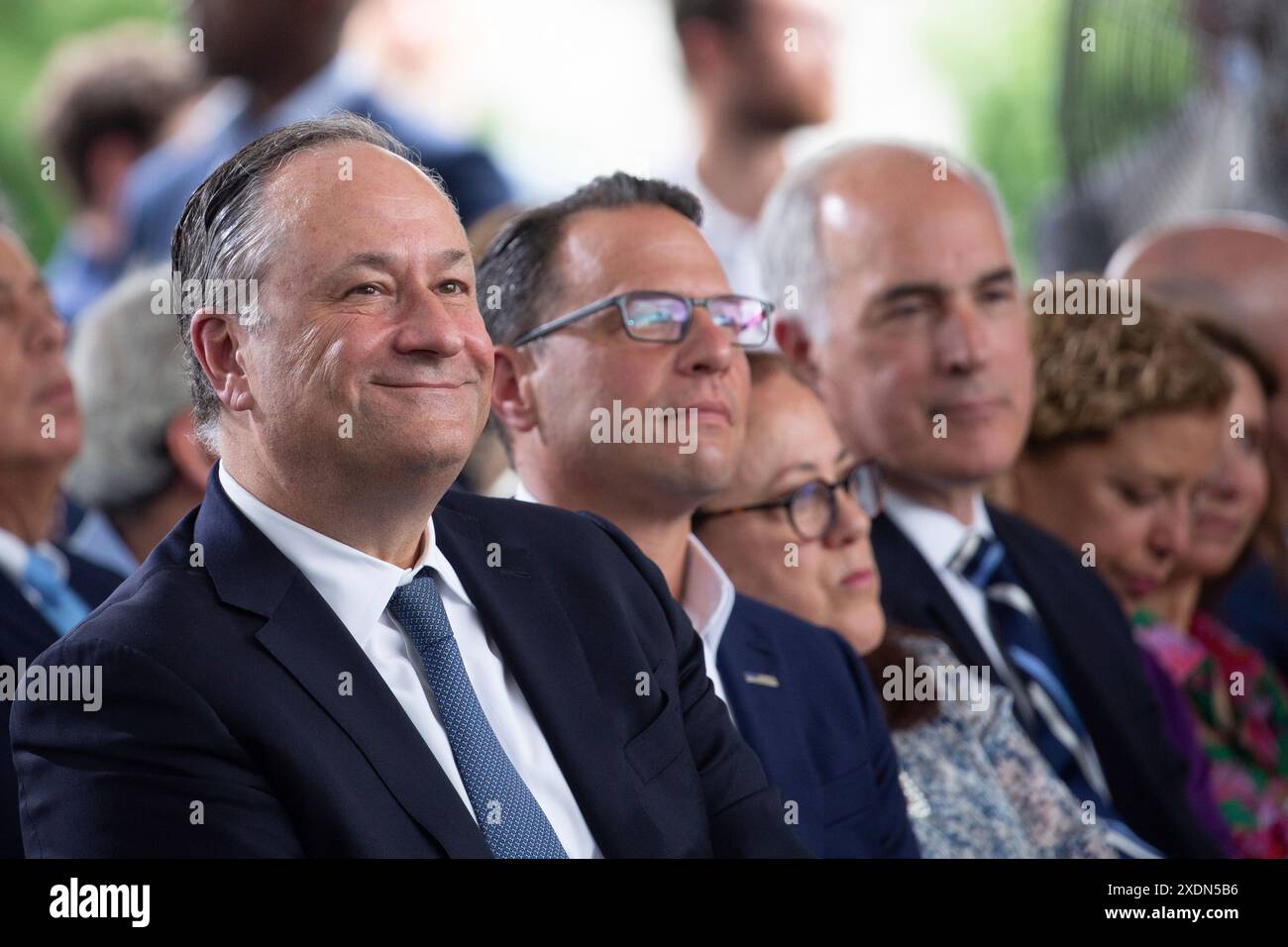 Second gentleman Doug Emhoff, left, is joined by Pennsylvania Governor ...
