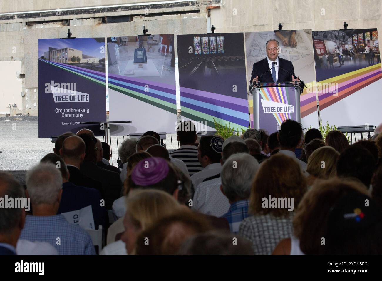 Second gentleman Doug Emhoff gives remarks during the groundbreaking ...