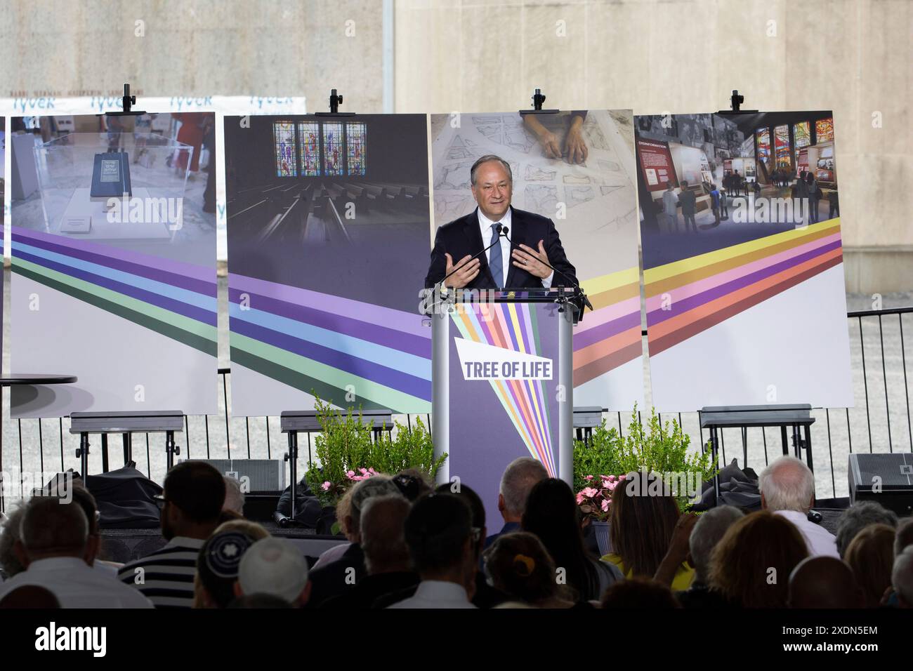 Second gentleman Doug Emhoff gives remarks during the groundbreaking ...