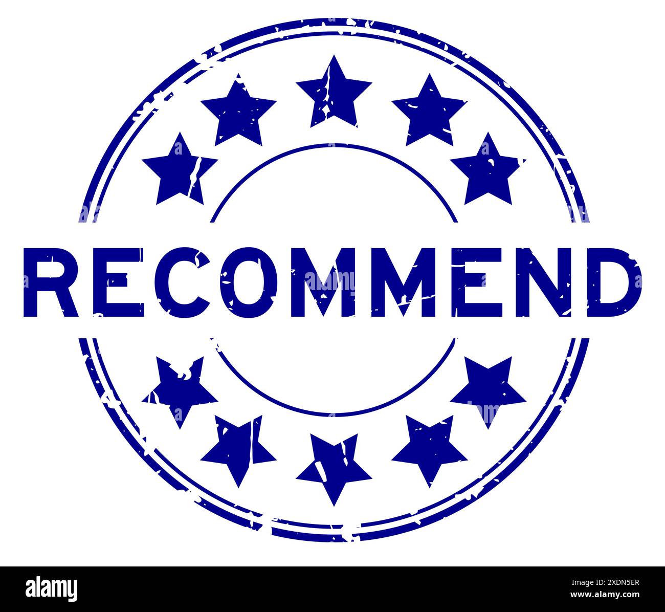 Grunge blue recommend word round rubber seal stamp on white background ...