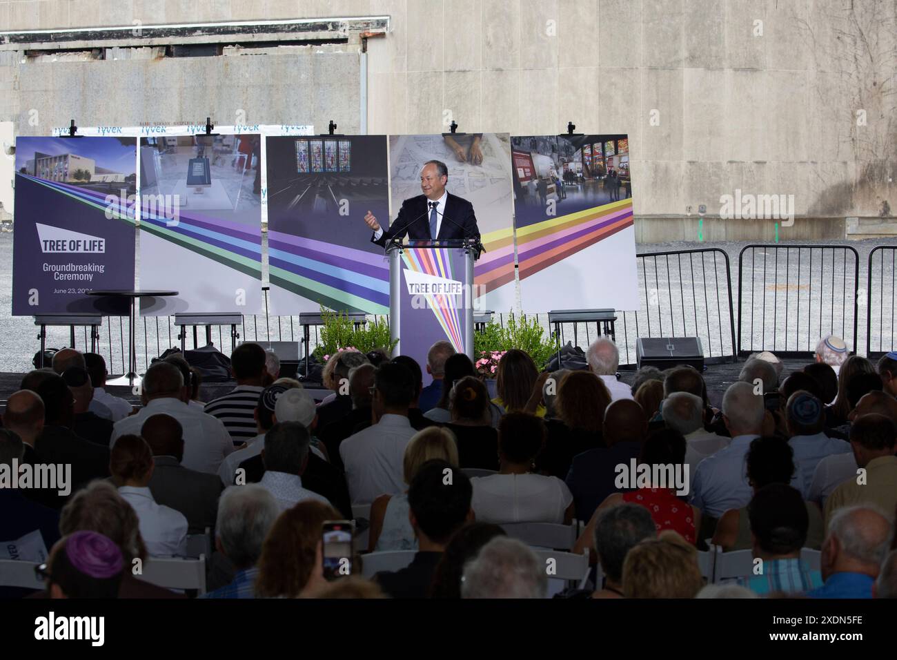 Second gentleman Doug Emhoff gives remarks during the groundbreaking ...