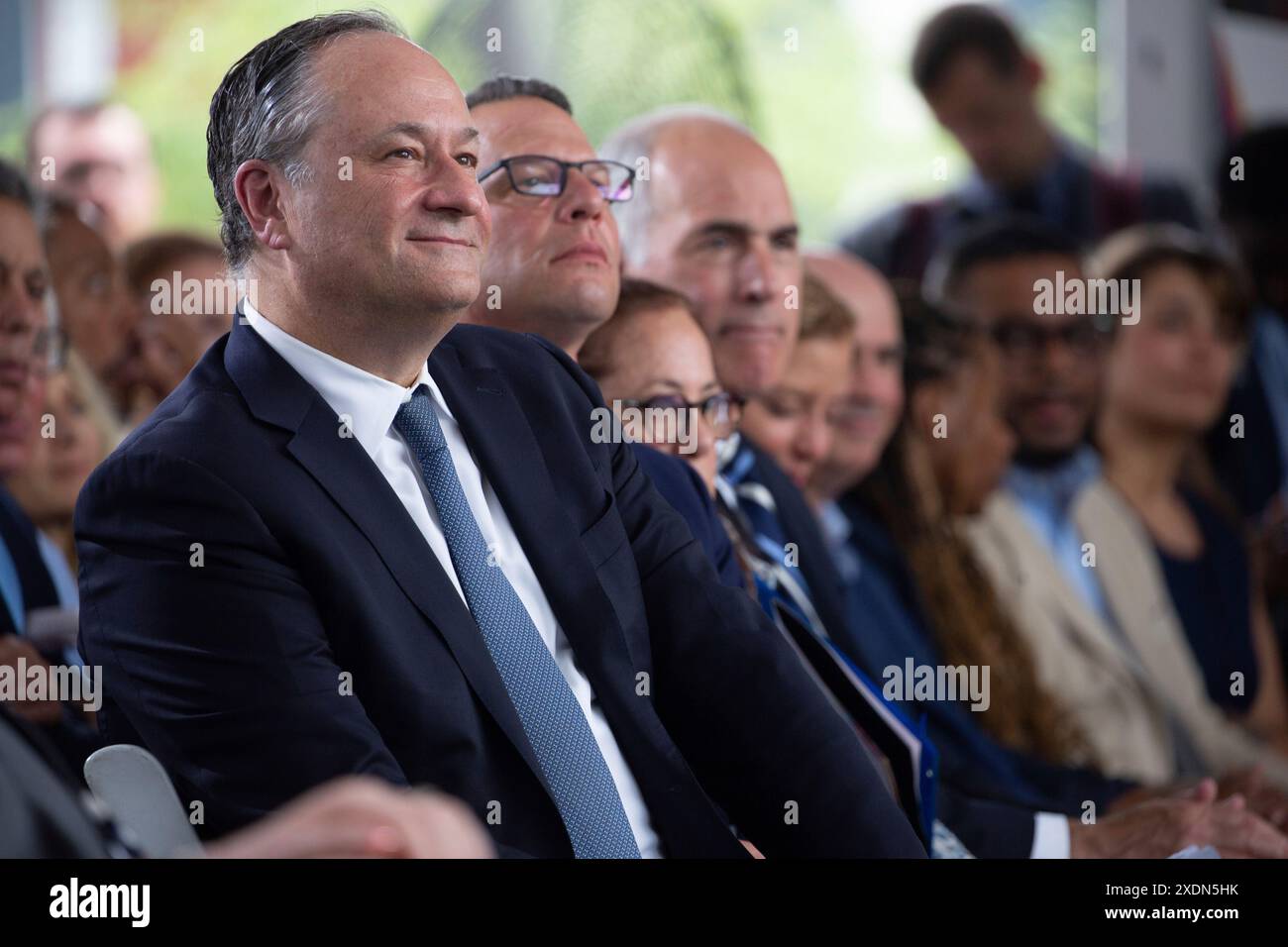 Second gentleman Doug Emhoff, left, is joined by Pennsylvania Governor ...
