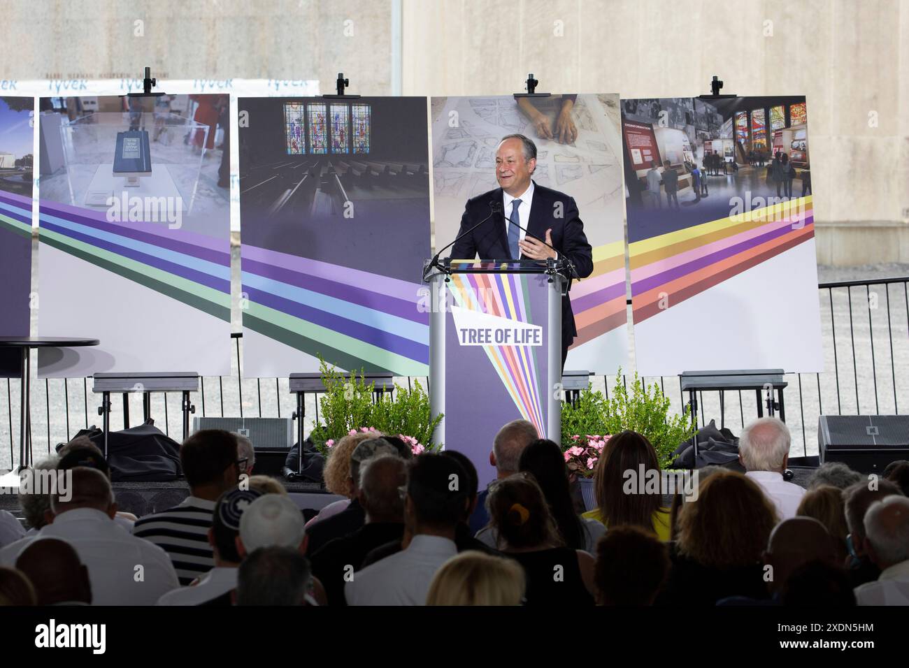 Second gentleman Doug Emhoff gives remarks during the groundbreaking ...