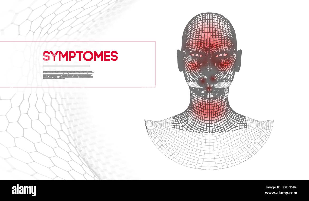 Medical Wireframe Human Face with Red Highlighted Sinus Stock Vector ...