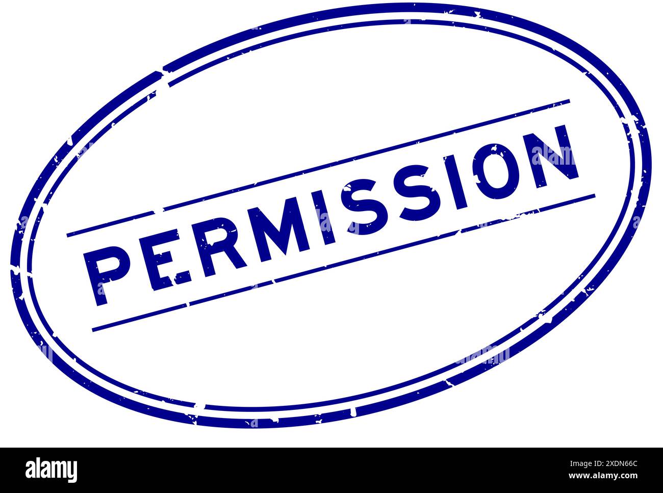 Grunge blue permission word oval rubber seal stamp on white background ...