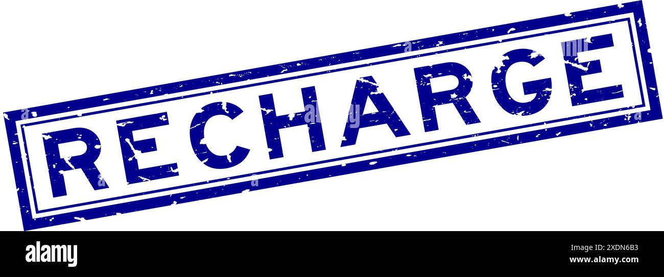 Grunge blue recharge word square rubber seal stamp on white background ...