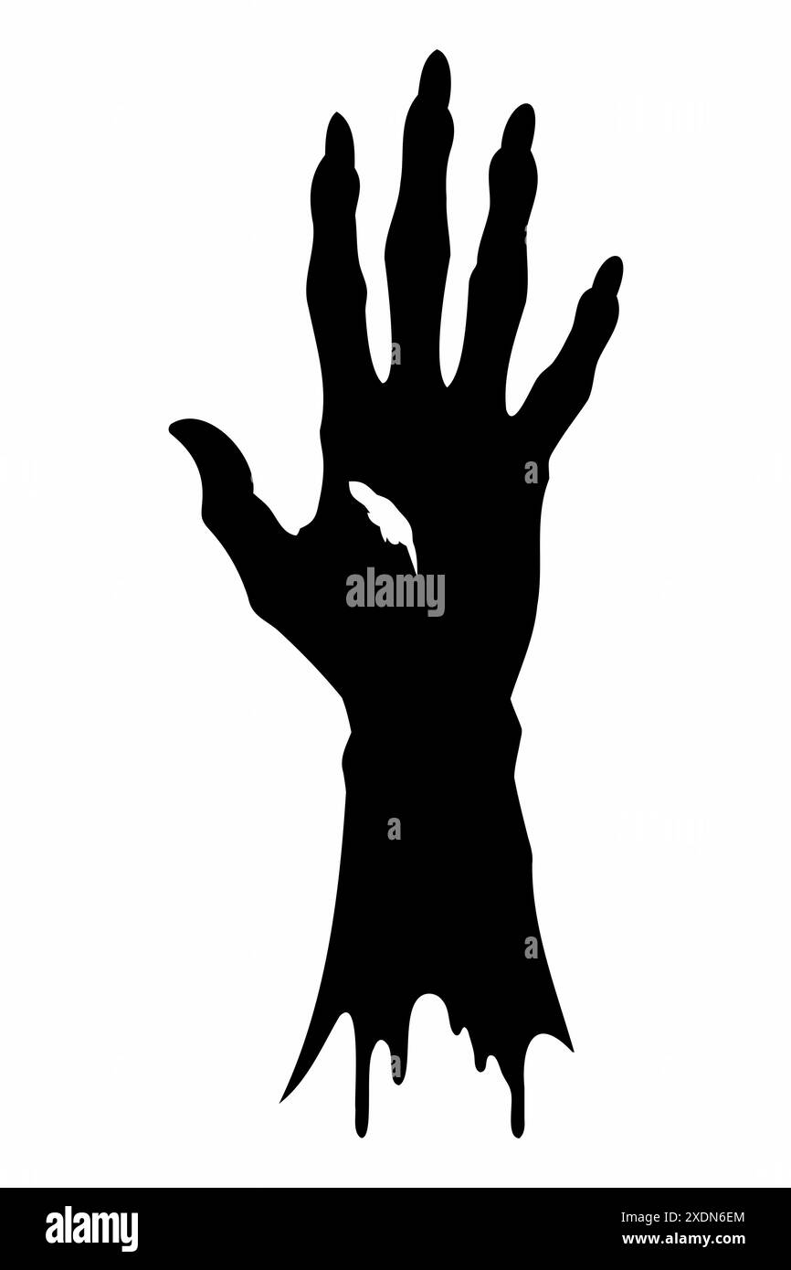 Black silhouette of creepy zombie hand isolated on a white background ...