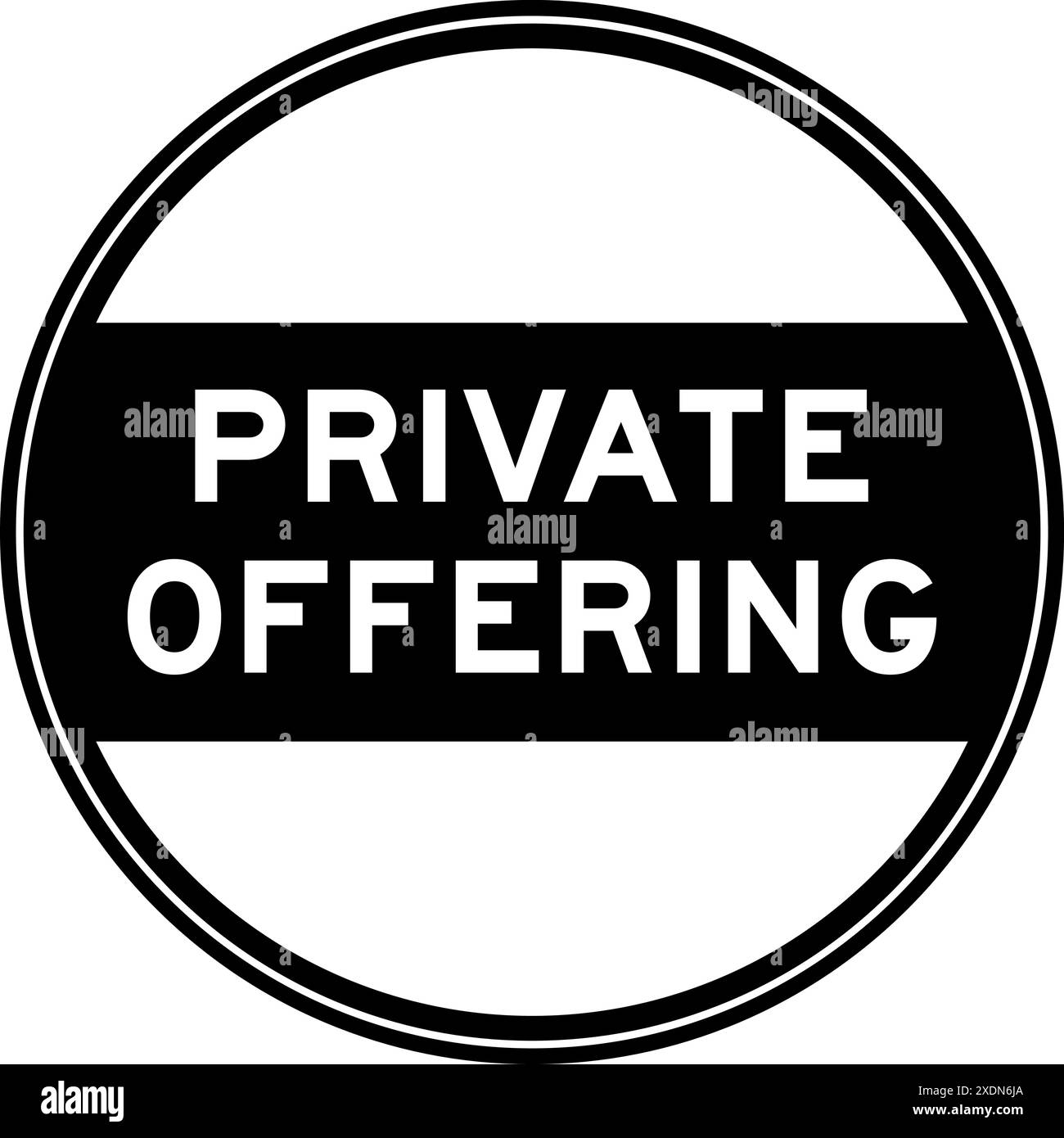 Black color round seal sticker in word private offering on white ...