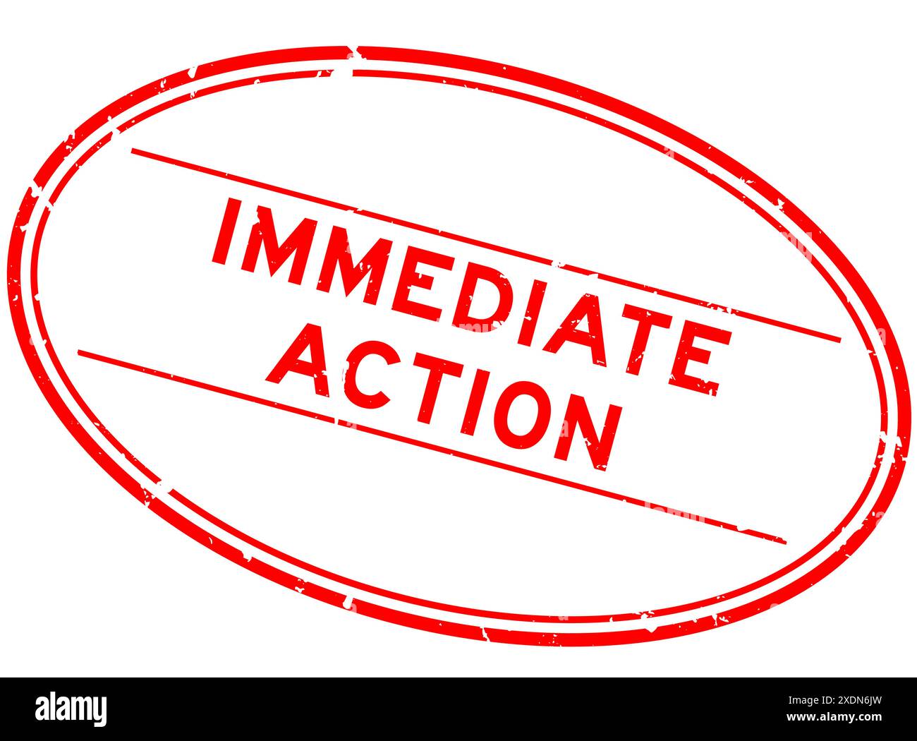 Grunge red immediate action word oval rubber seal stamp on white ...