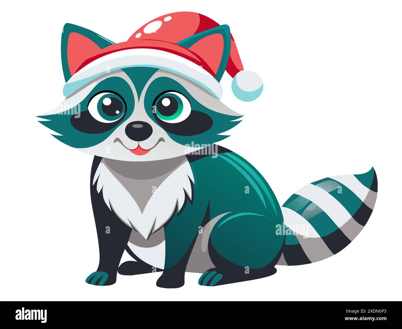Cute raccoon in Christmas Santa hat isolated on white background ...