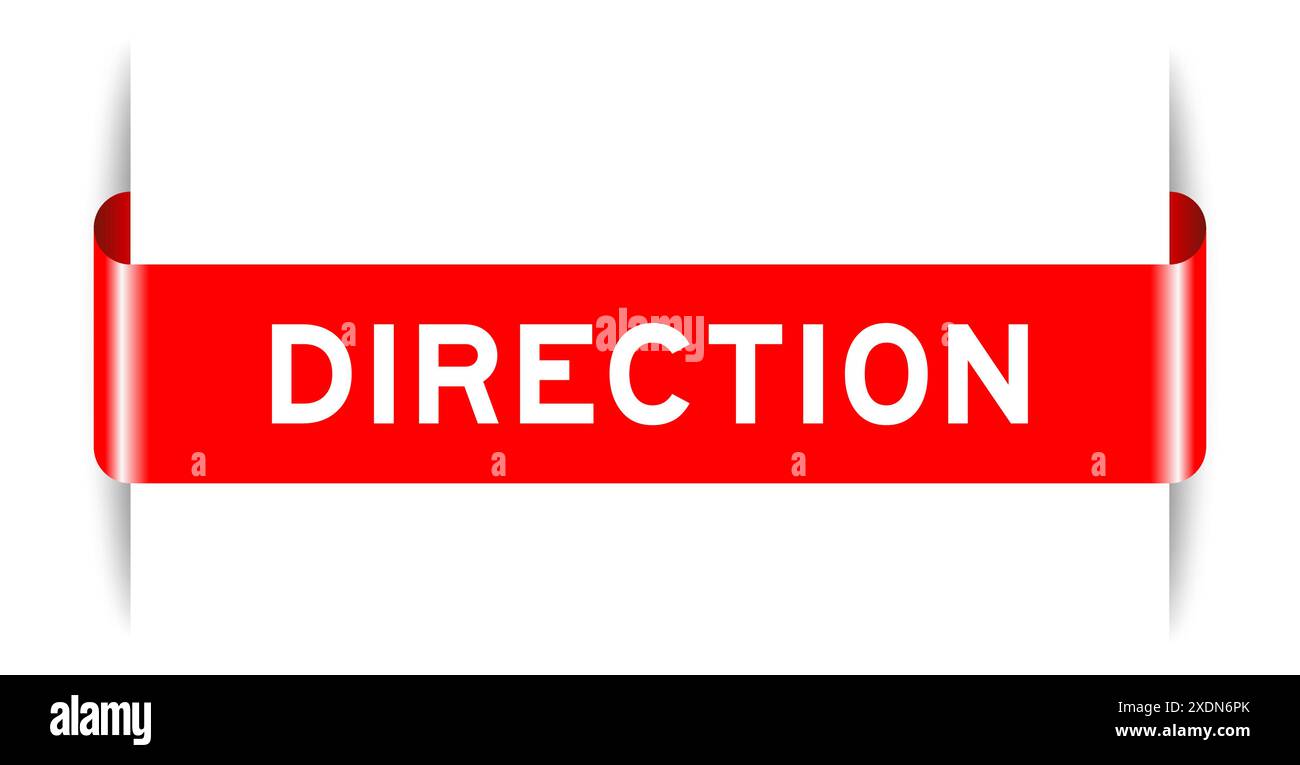 Red color inserted label banner with word direction on white background ...