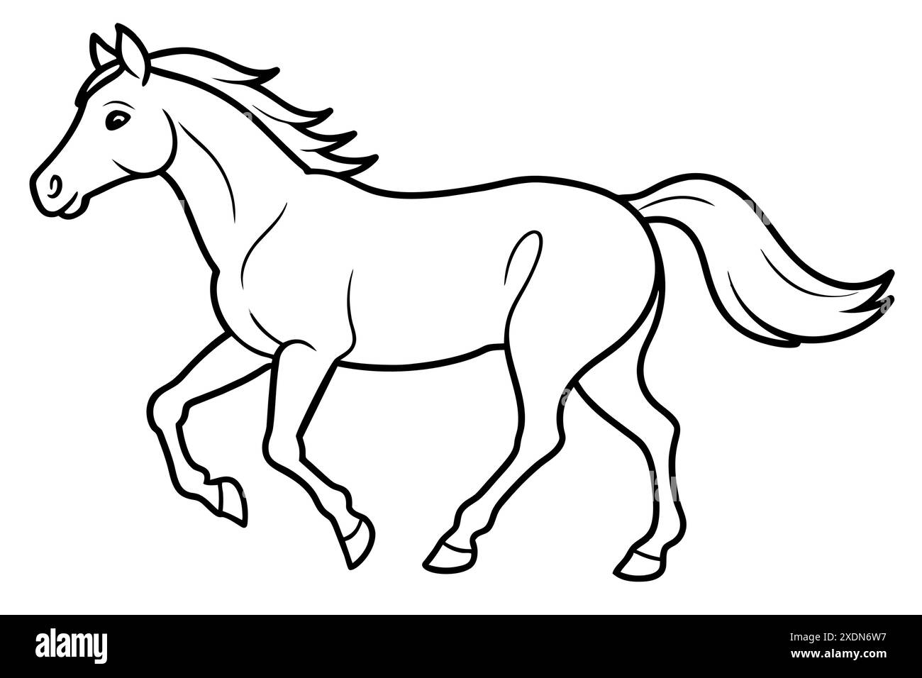 Black and white outline illustration of a running horse isolated on a ...