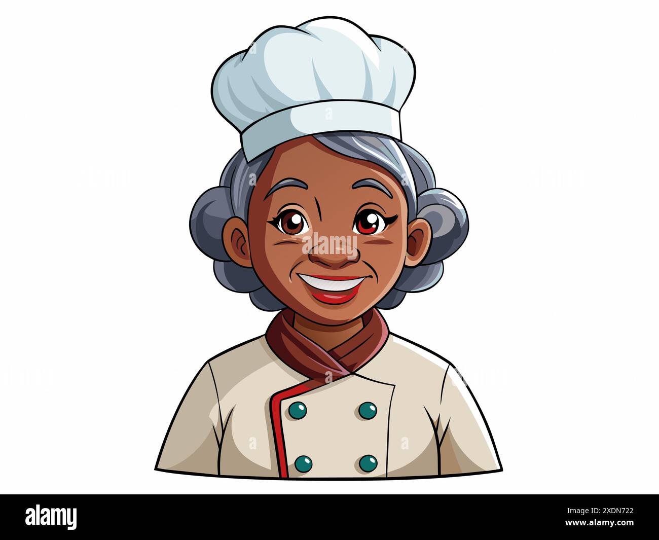 Elderly African American female chef wearing a white hat and chef ...