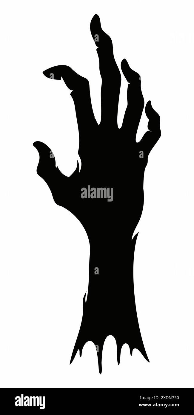 Black silhouette of creepy zombie hand isolated on a white background ...