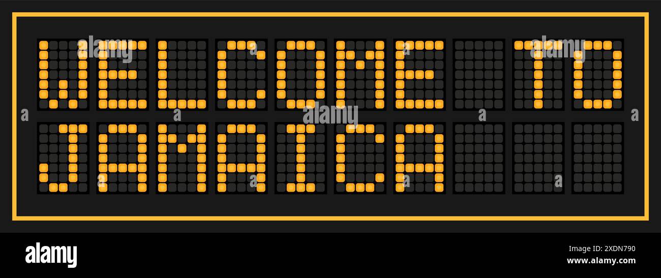 Orange color led banner in word welcome to jamaica on black background ...