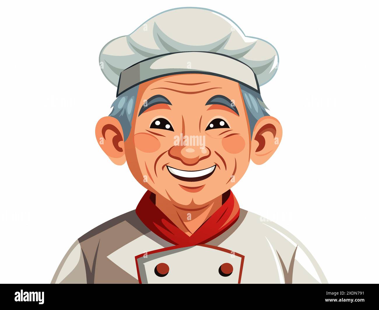 Elderly Asian Male Chef Wearing A White Hat And Chef Uniform Isolated