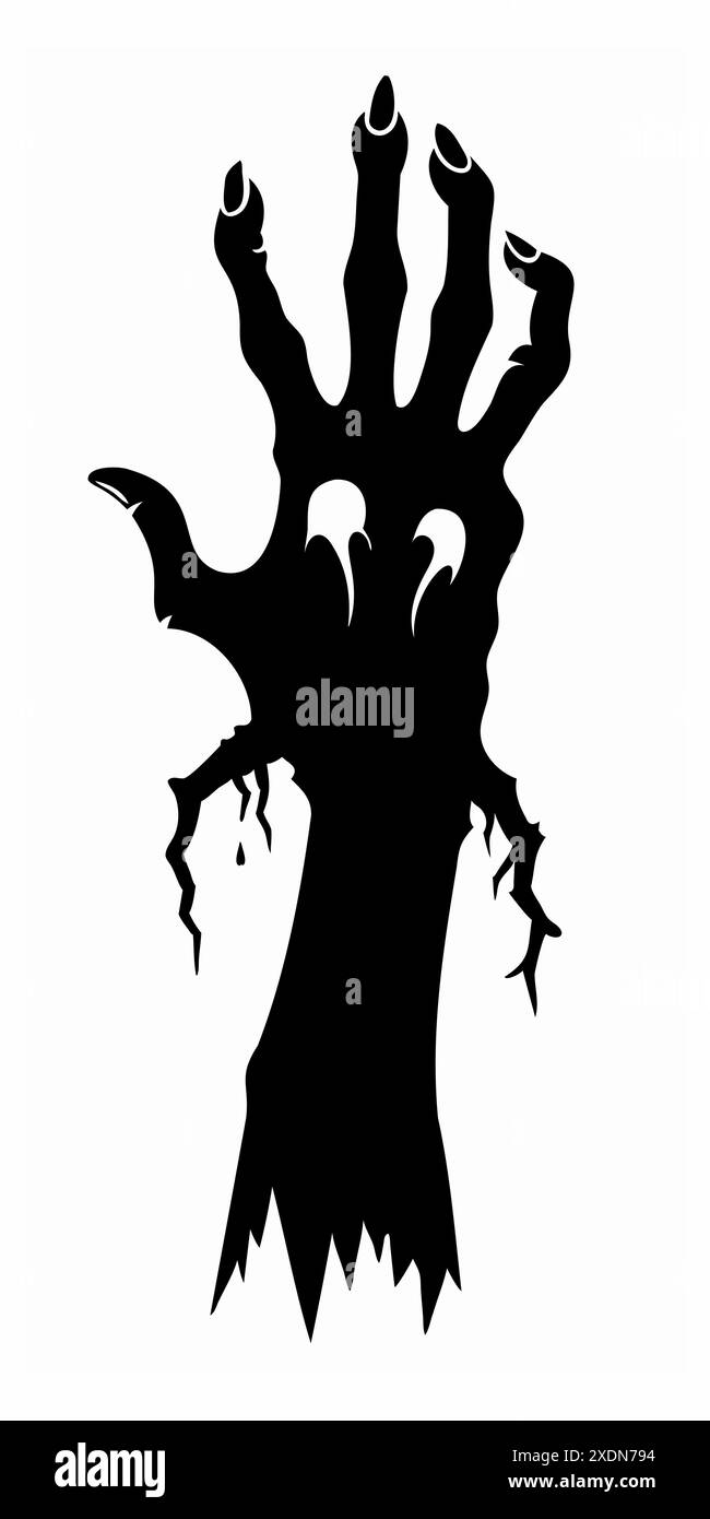 Black silhouette of creepy zombie hand isolated on a white background ...