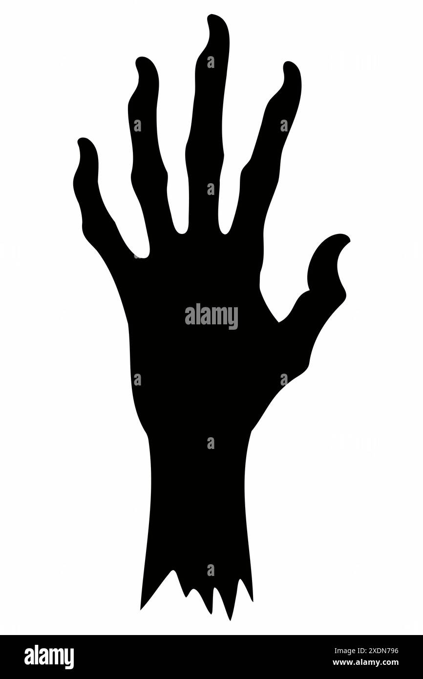 Black silhouette of creepy zombie hand isolated on a white background ...
