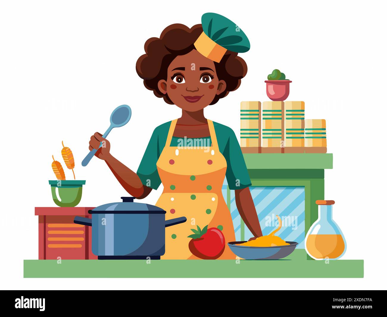 Happy african housewife cooking Cut Out Stock Images & Pictures - Alamy