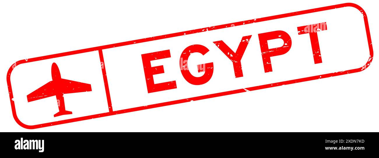 Grunge red egypt word with plane icon square rubber seal stamp on white ...