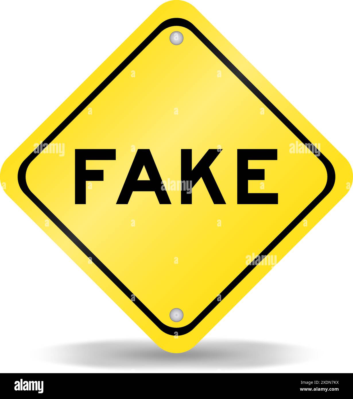 Yellow color transportation sign with word fake on white background ...