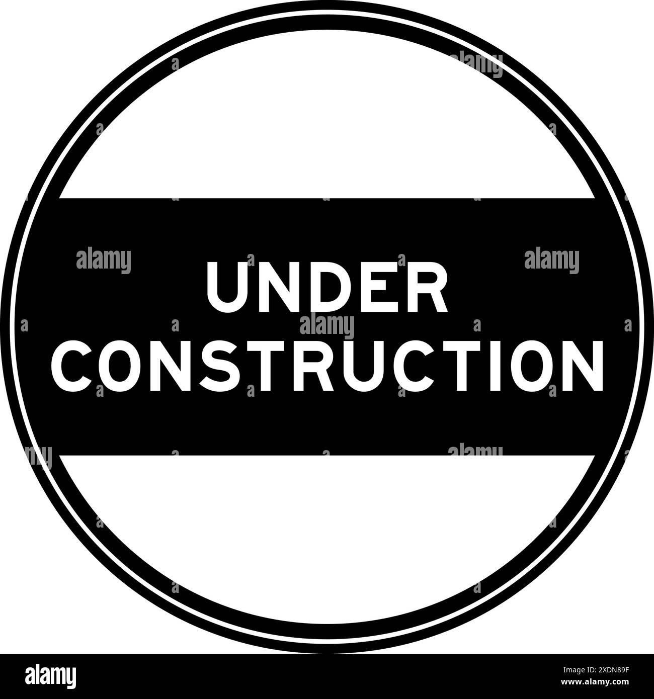 Black color round seal sticker in word under construction on white ...