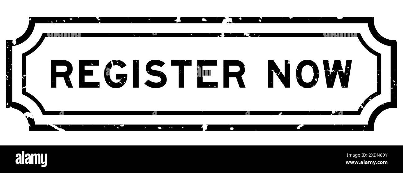 Grunge black register now word rubber seal stamp on white background ...
