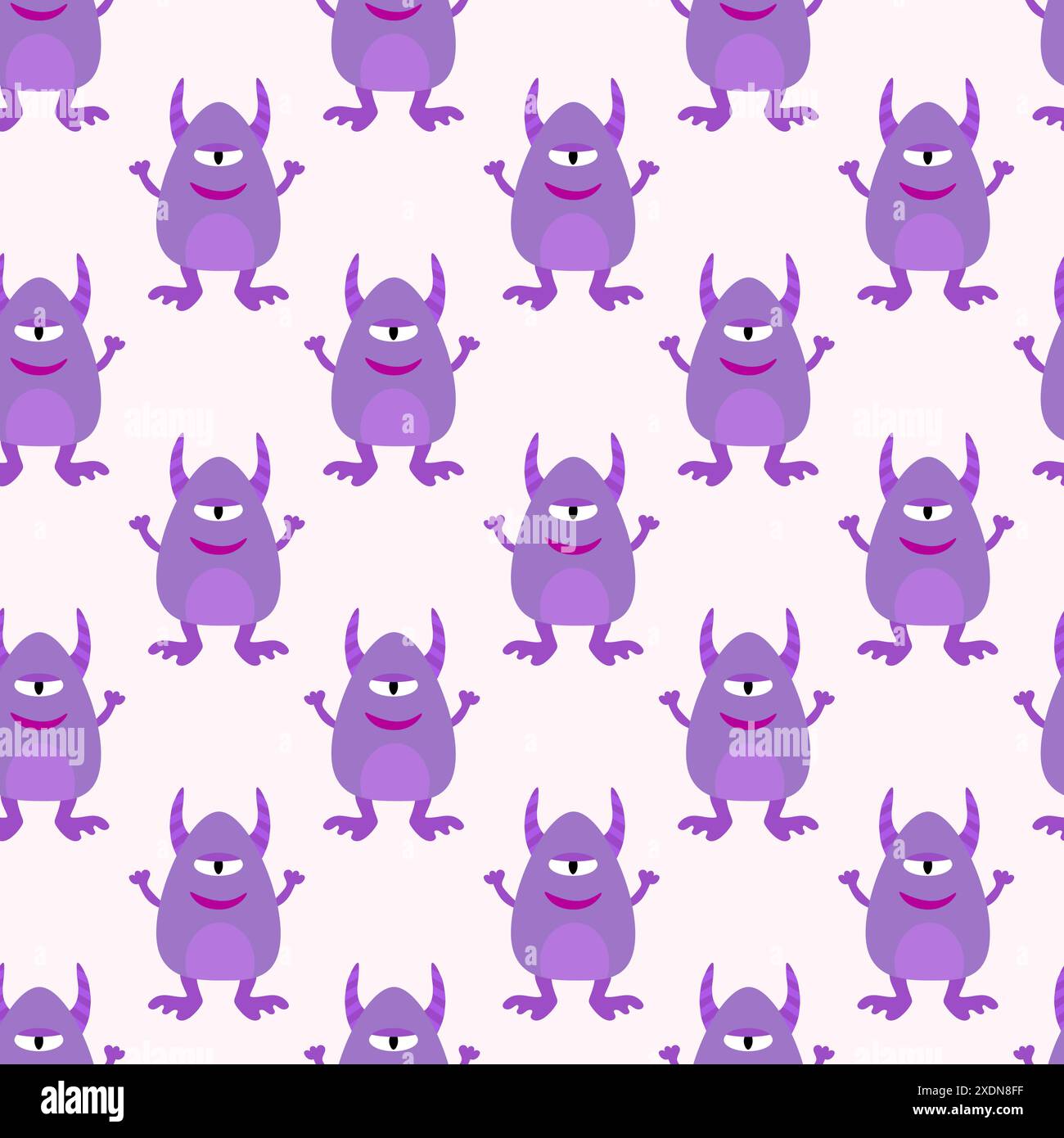 Cute purple alien or monster seamless pattern. Kids design. Vector flat ...