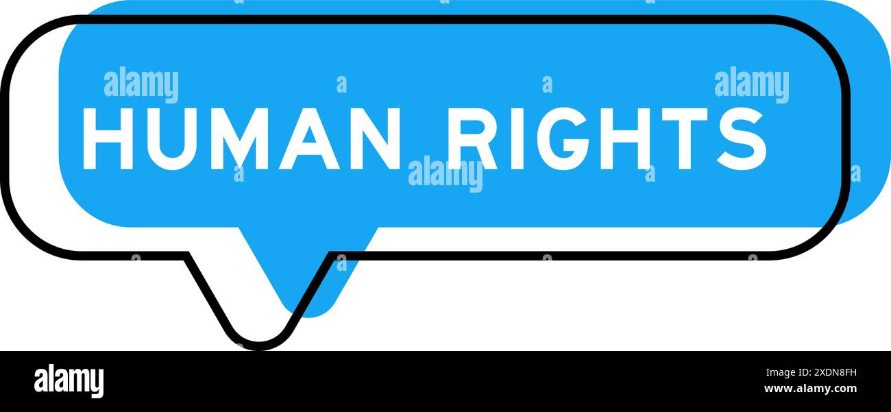 Speech banner and blue shade with word human rights on white background ...
