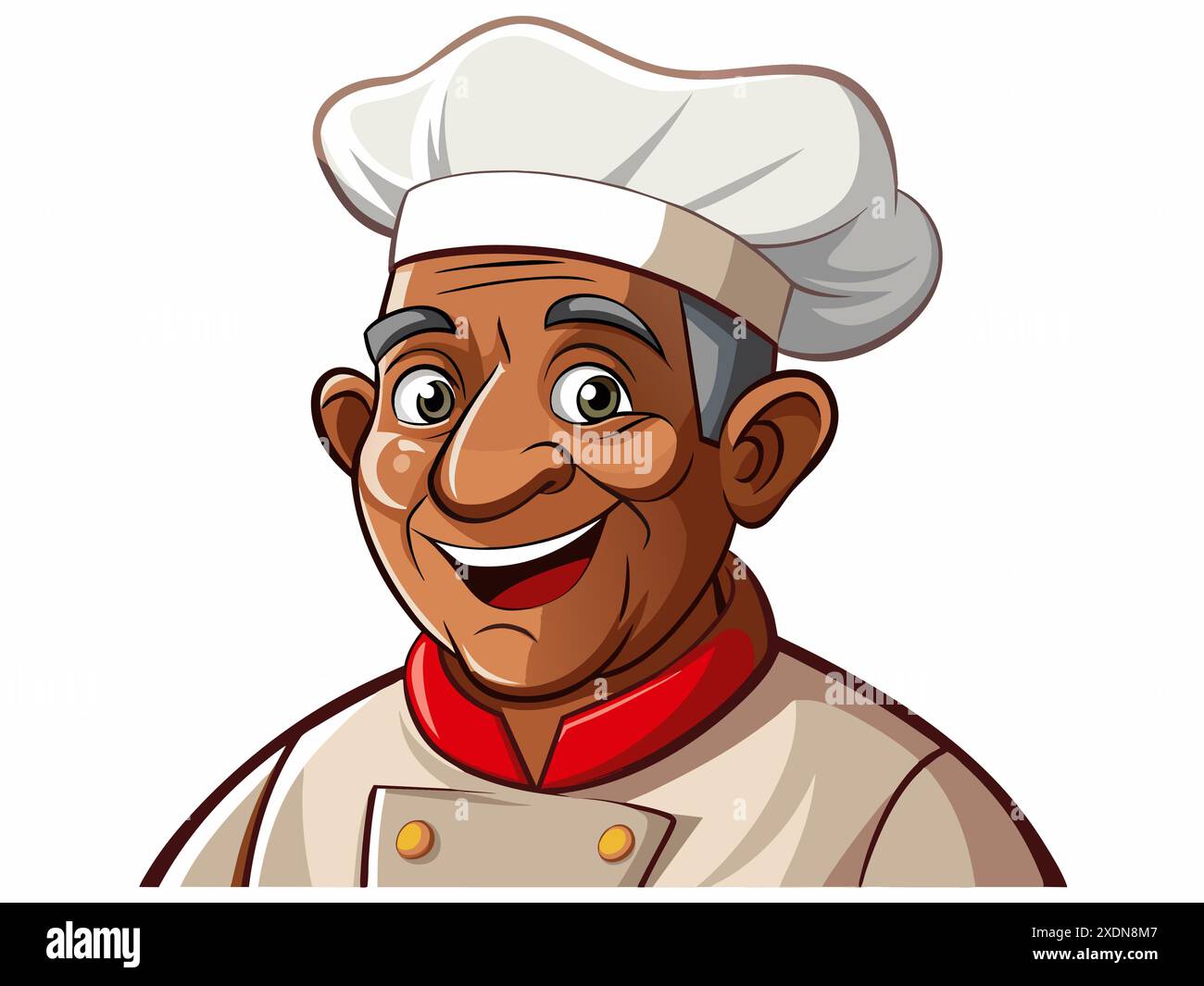 Elderly African American male chef wearing a white hat and chef uniform ...