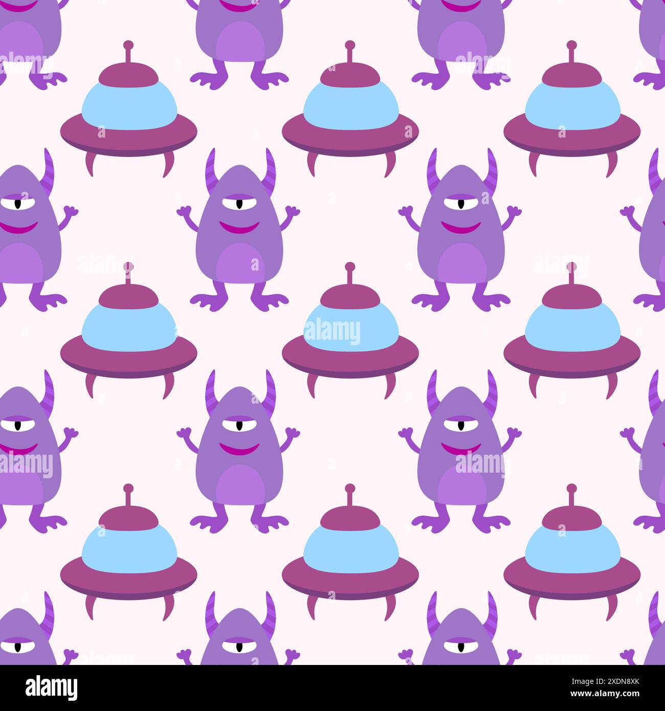 Alien spaceship, spacecrafts and UFO and Cute purple alien or monster ...