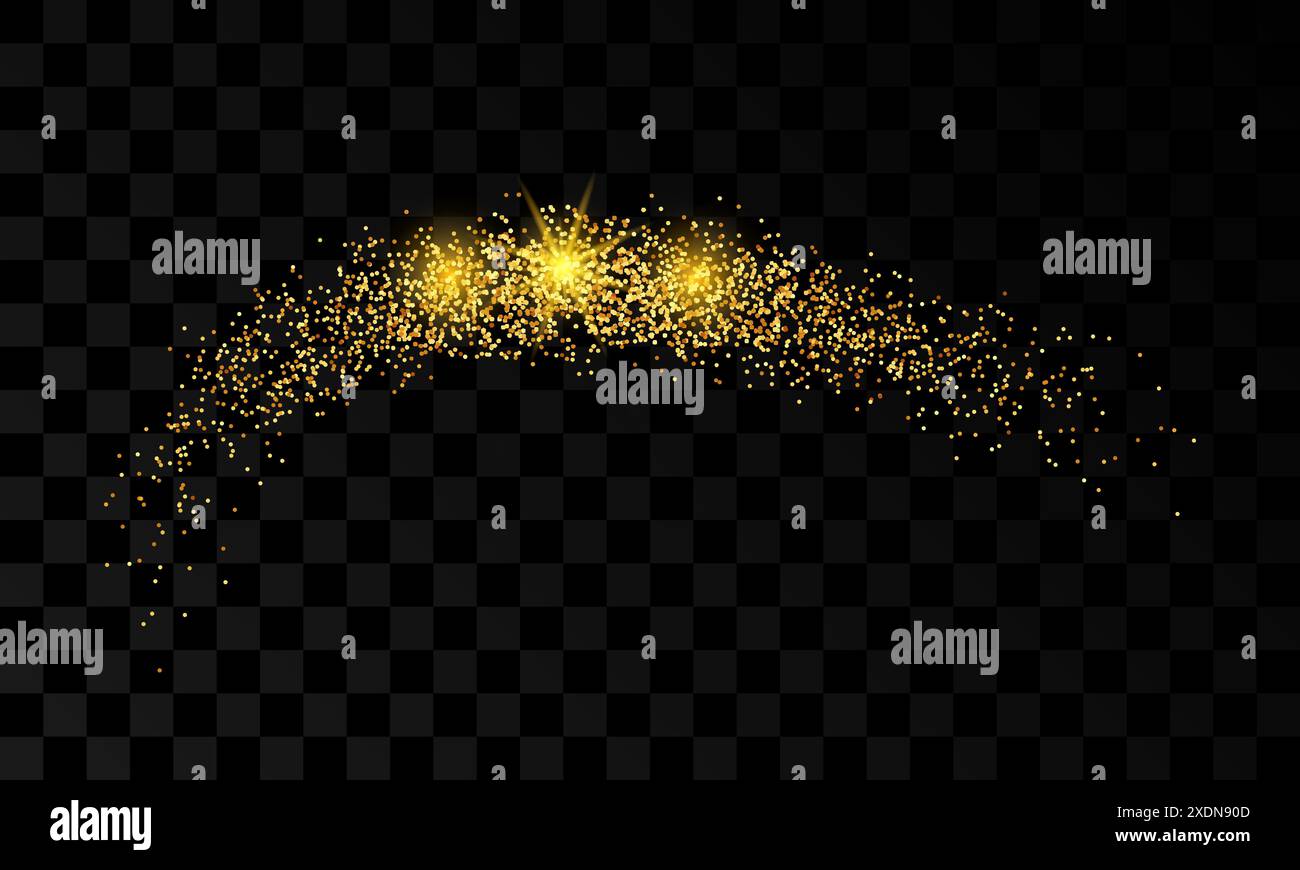 Light wave with gold glitter effect on a dark transparent background ...