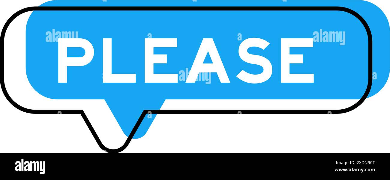 Speech banner and blue shade with word please on white background Stock ...