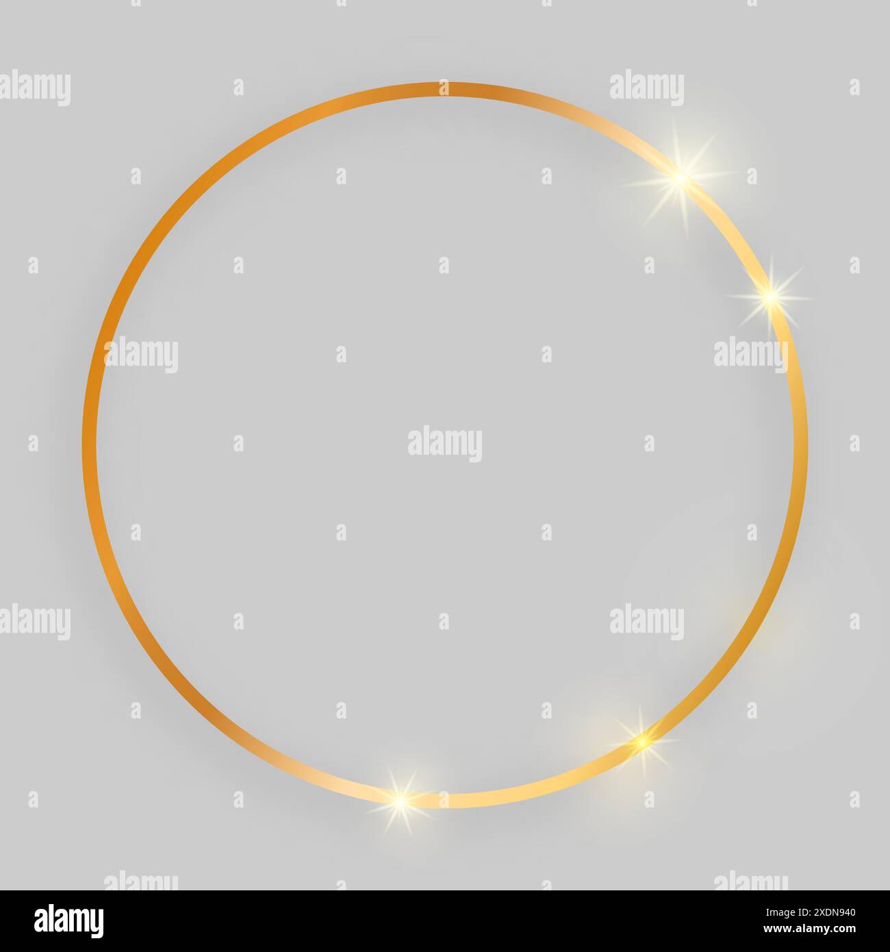 Shiny frame with glowing effects. Gold round frame with shadow on grey ...